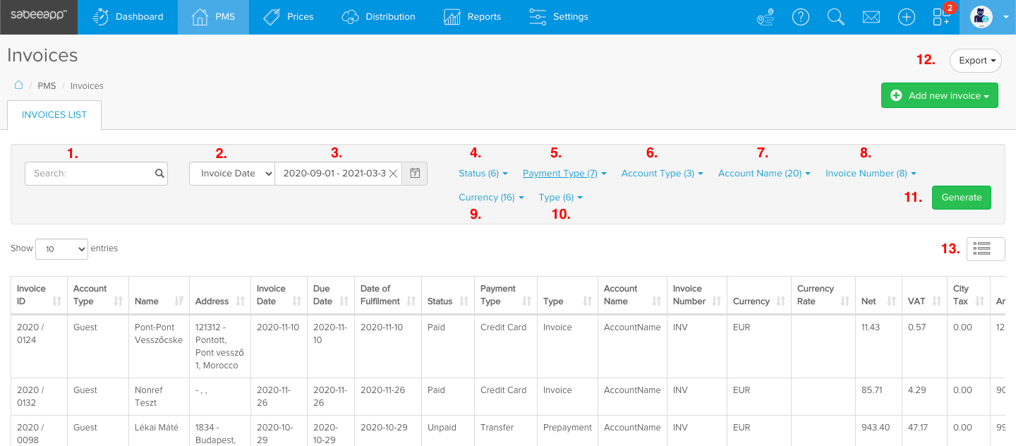 Handling and exporting your invoices